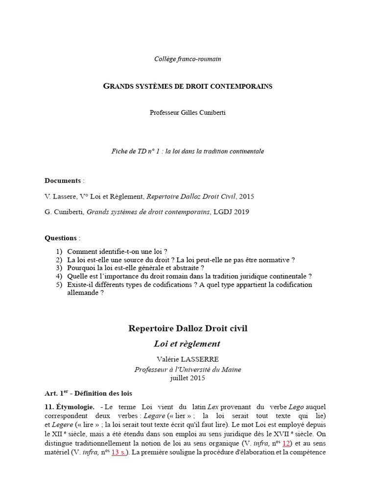 La loi dans la tradition continentale | PDF | Loi | Rome antique