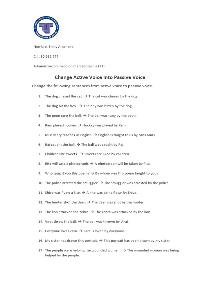 Change Active Voice Into Passive Voice | PDF