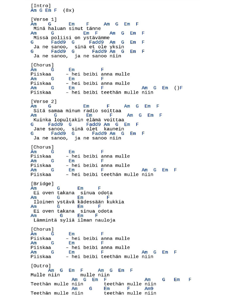 Anna Mulle Piiskaa Apulanta Lyrics Chords | PDF