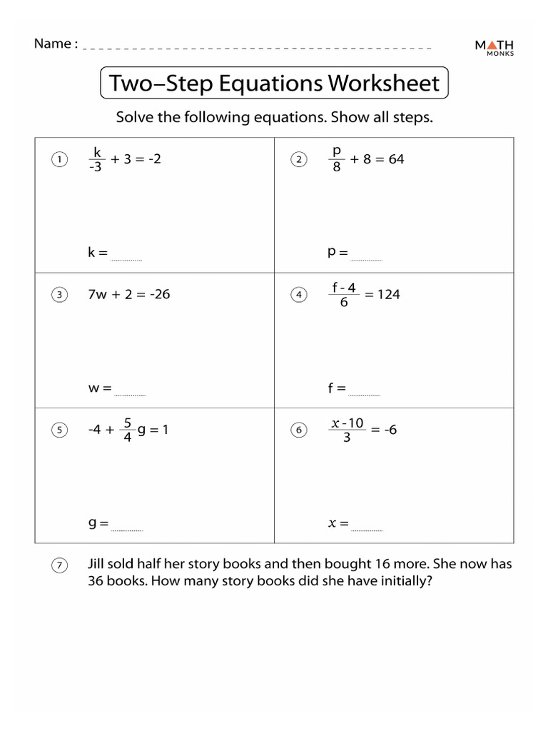 2 Step Equations Worksheets With Answers | PDF