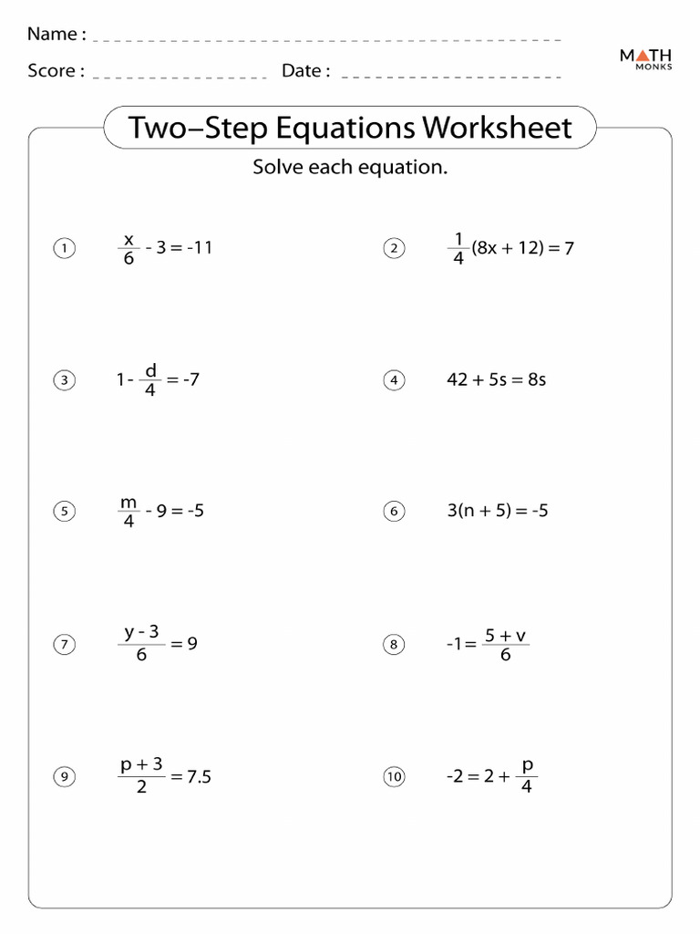 7th Grade Two Step Equations Worksheet | PDF
