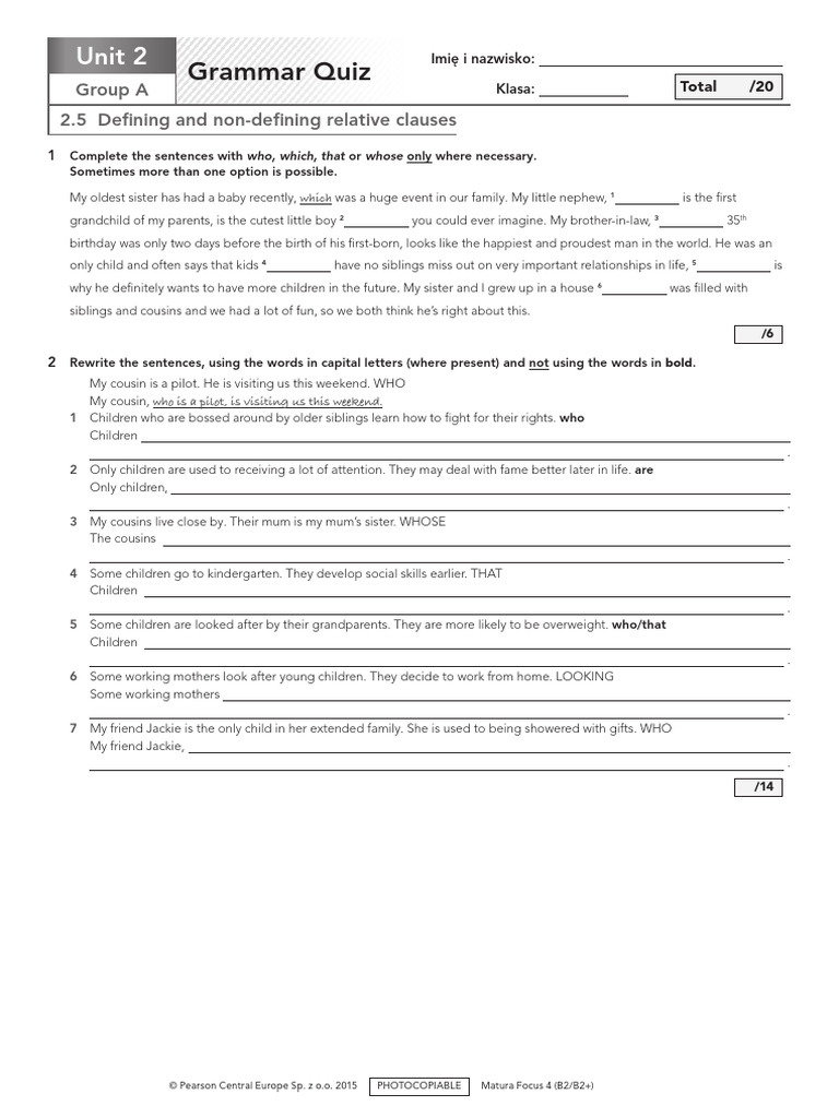 Grammar Quiz Lesson 2 5 Group A | PDF | Sibling | Human Life Stages