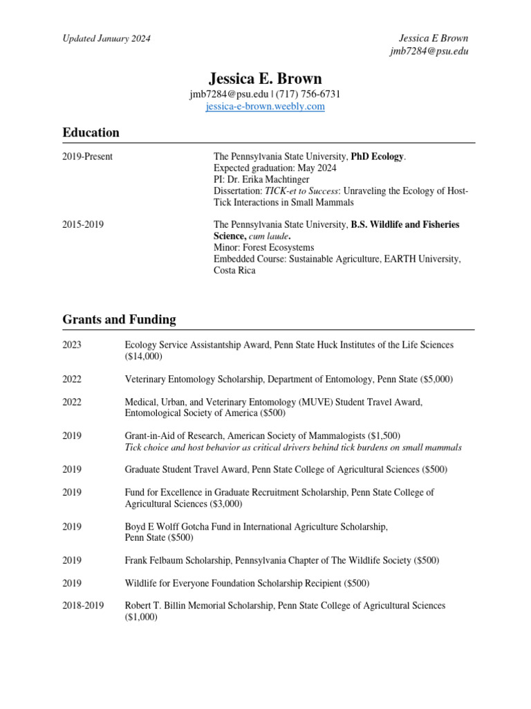 Brown CV Jan 2024 | PDF | Pennsylvania State University