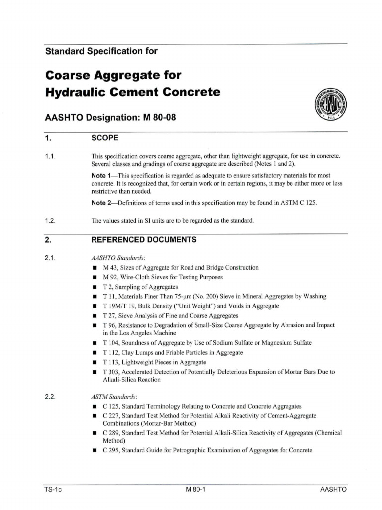 AASHTO M-80 (Año 2008) | PDF | Concrete | Construction Aggregate