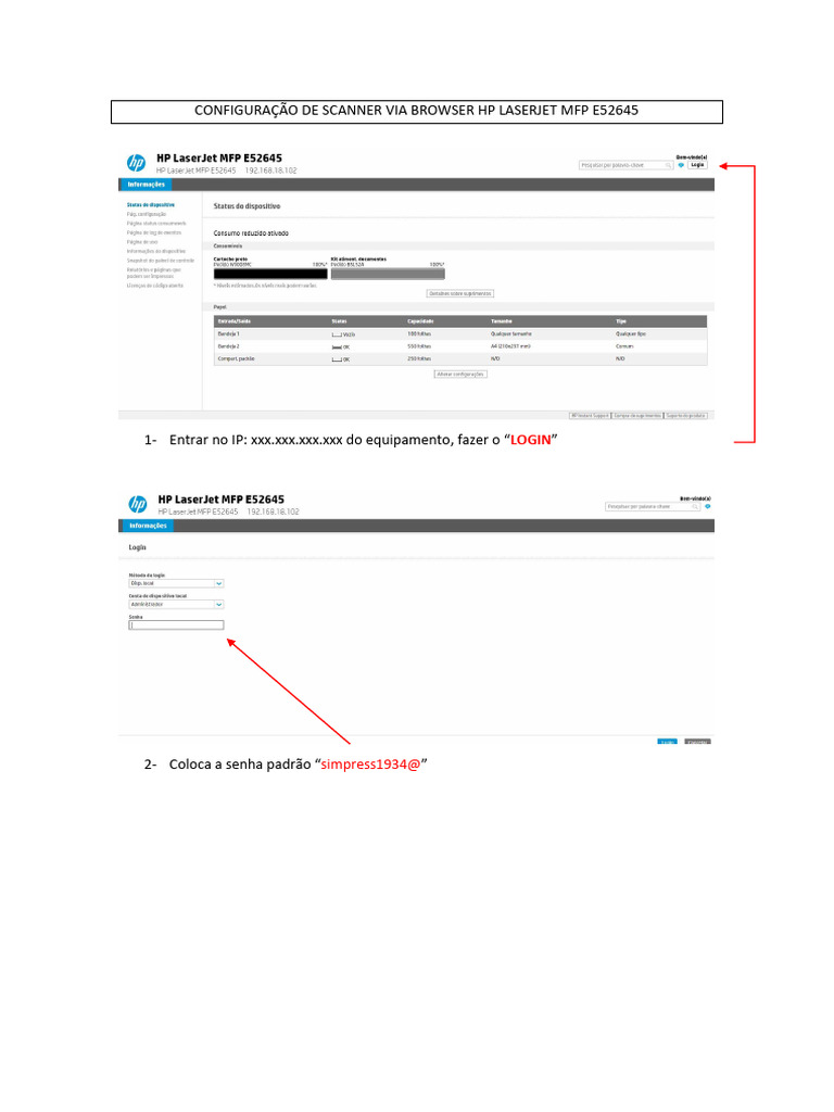 Configuração de Scanner Via Browser HP Laserjet MFP E52645 | PDF