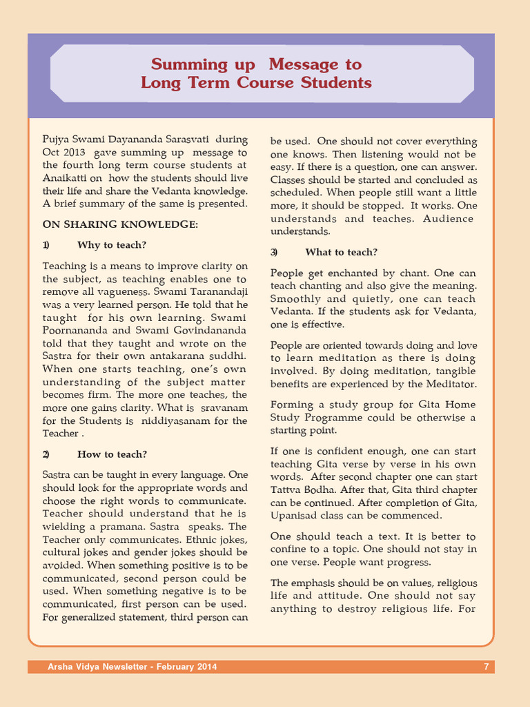 Asha vidya summing_up_message | PDF | Bhagavad Gita | Teachers