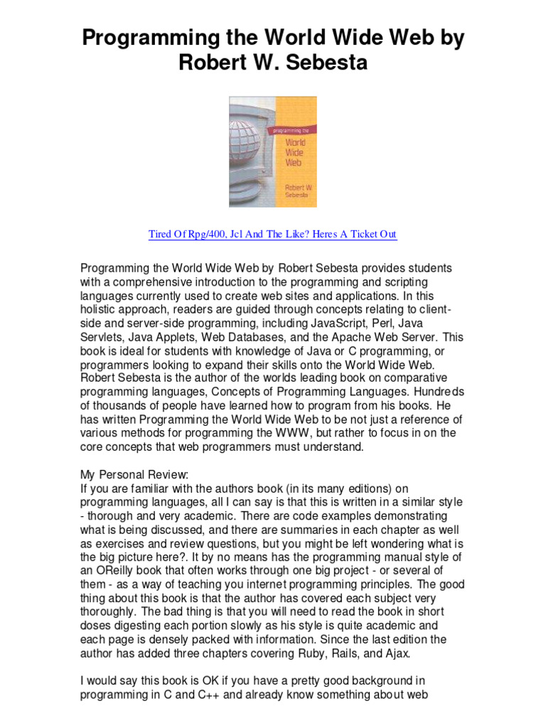 Programming The World Wide Web by Robert W Sebesta | PDF | World Wide Web | Internet & Web