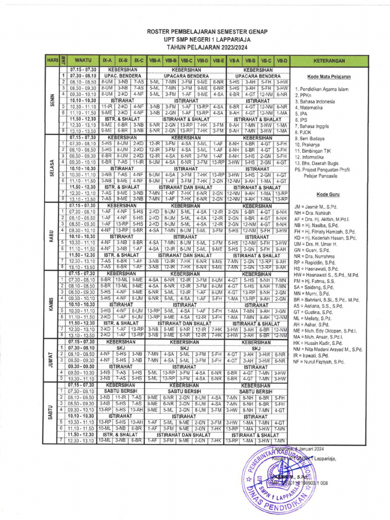 Roster Semester Genap 2023-2024 | PDF