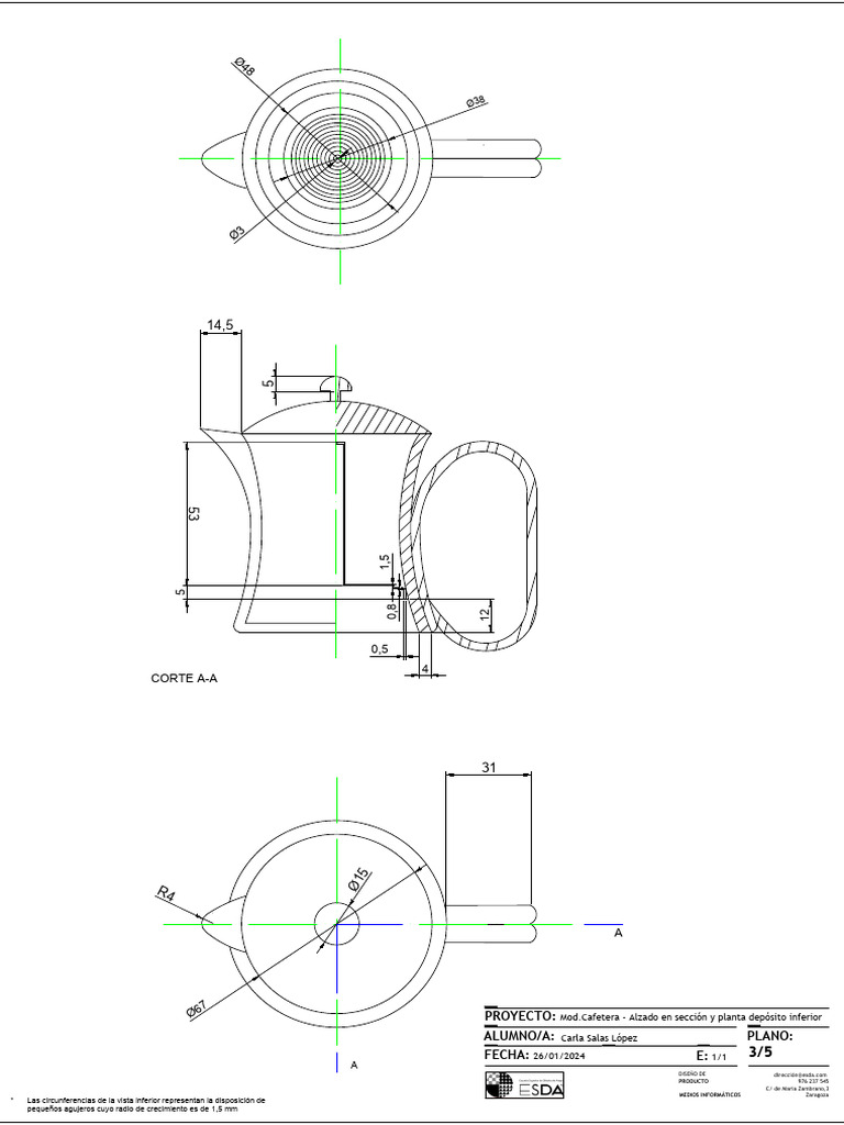 Dise o De Cafetera Alzado Y Secci n PDF