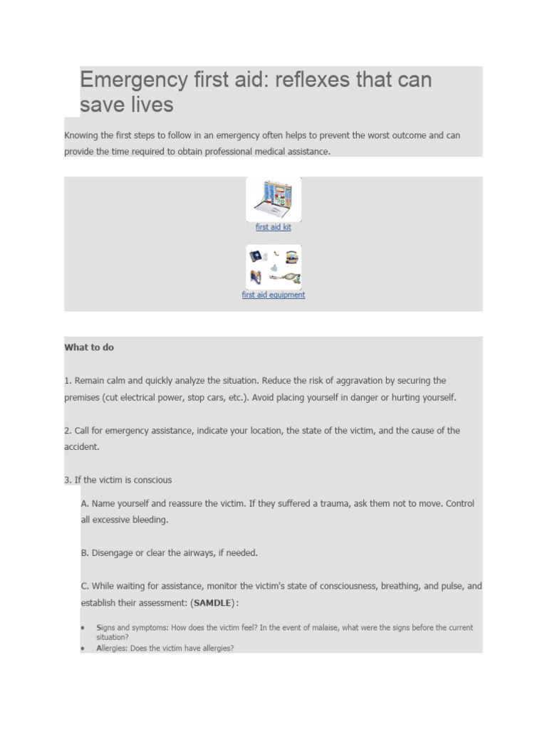 Emergency First Aid | PDF | First Aid | Cardiopulmonary Resuscitation