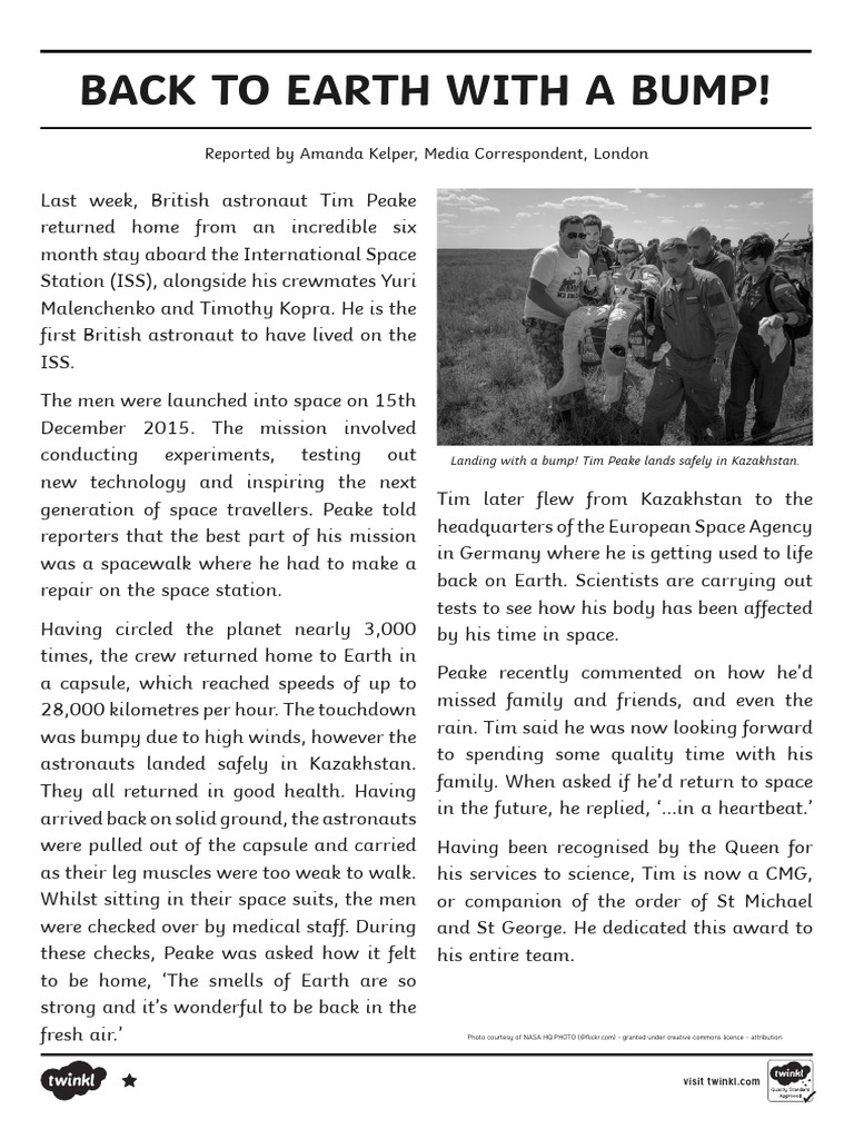 Back To Earth Non-Chronological Report Differentiated Reading ...