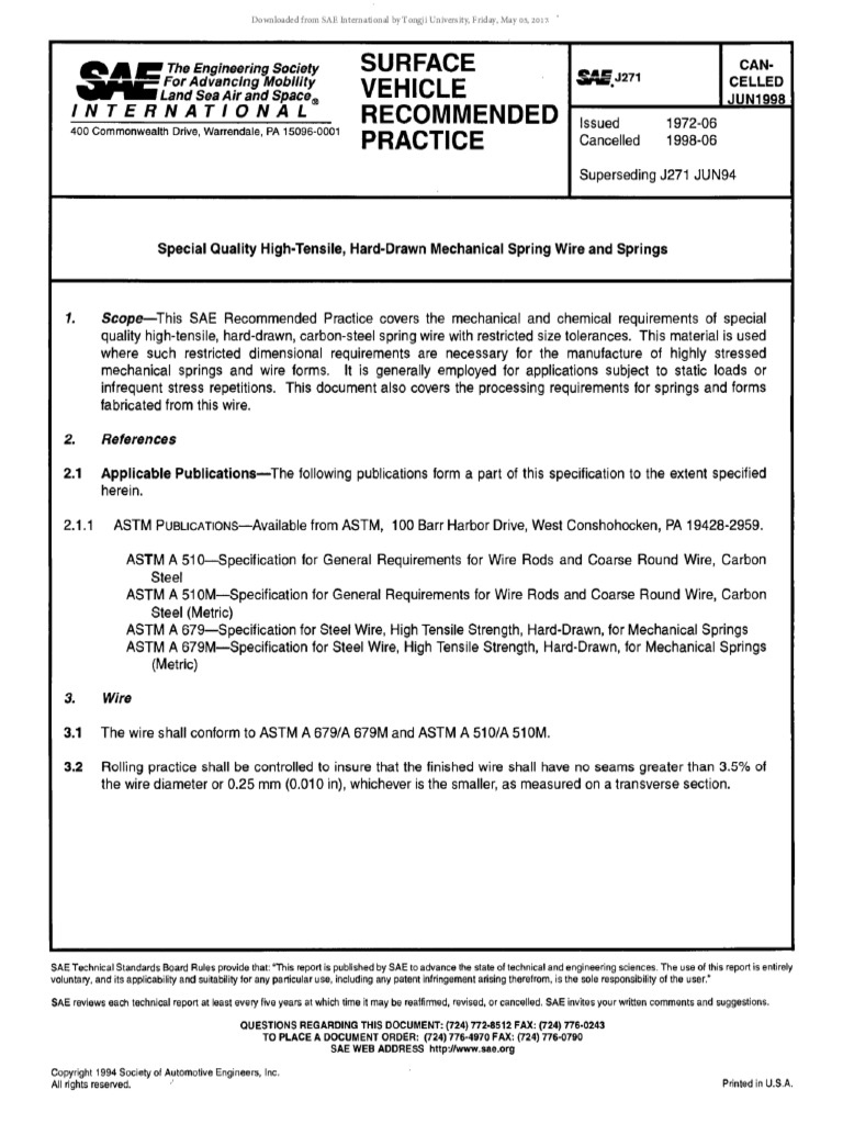 SAE J271-1998 Scan | PDF | Strength Of Materials | Steel