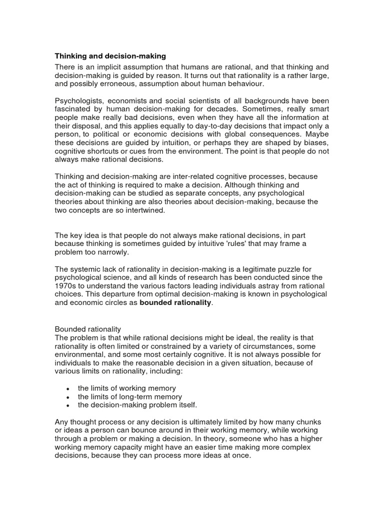 Thinking and Decision | PDF | Decision Making | Rationality
