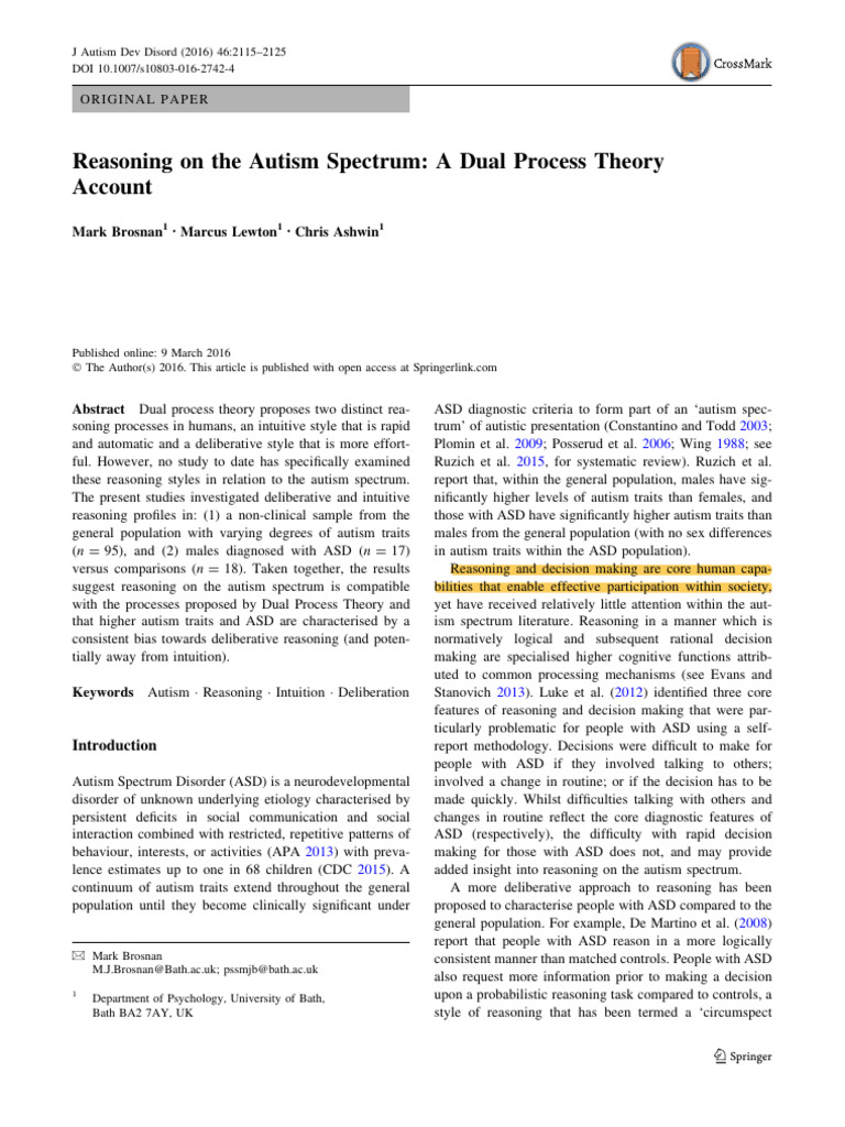 Dual Process Model For Autism | PDF | Autism Spectrum | Neuroscience