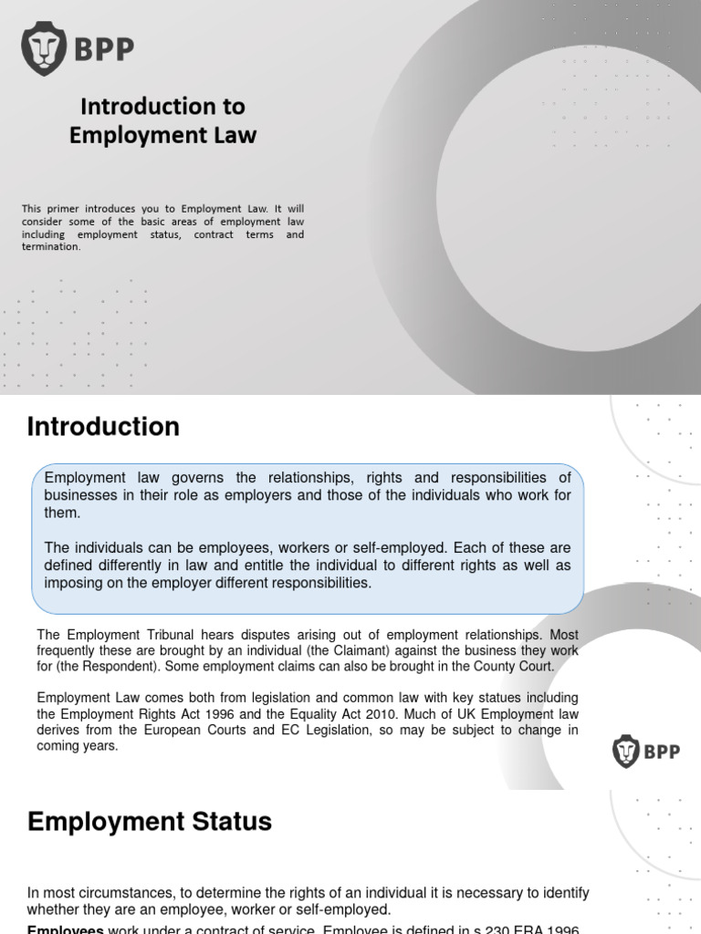 Intro To Employment Law | PDF | Employment | Business Law