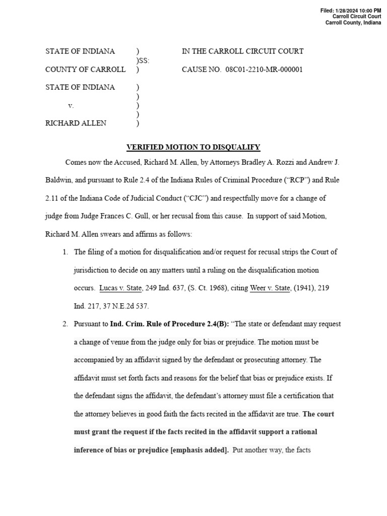 Verified Motion To Disqualify | PDF | Judicial Disqualification ...