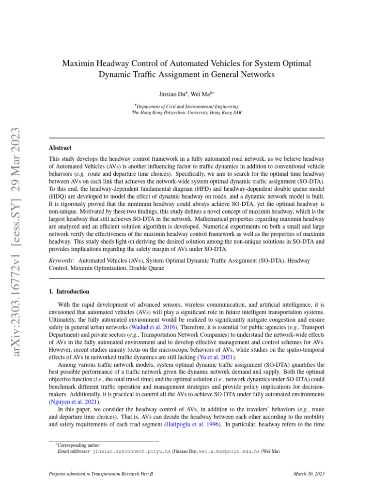 Complex Headway Paper | PDF | Mathematical Optimization | Traffic