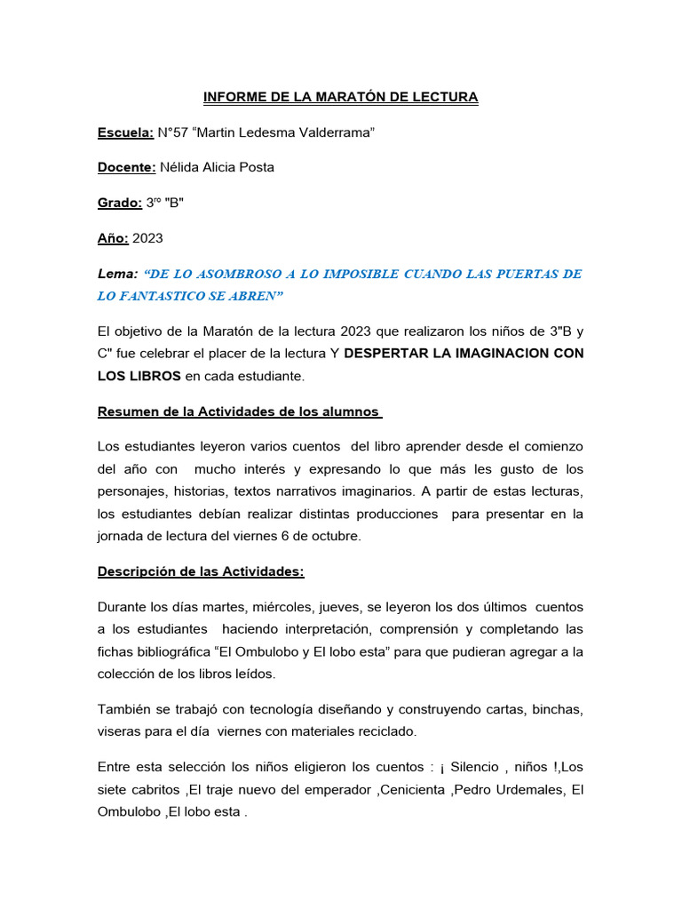 Informe de La Maratón de Lectur1 | PDF