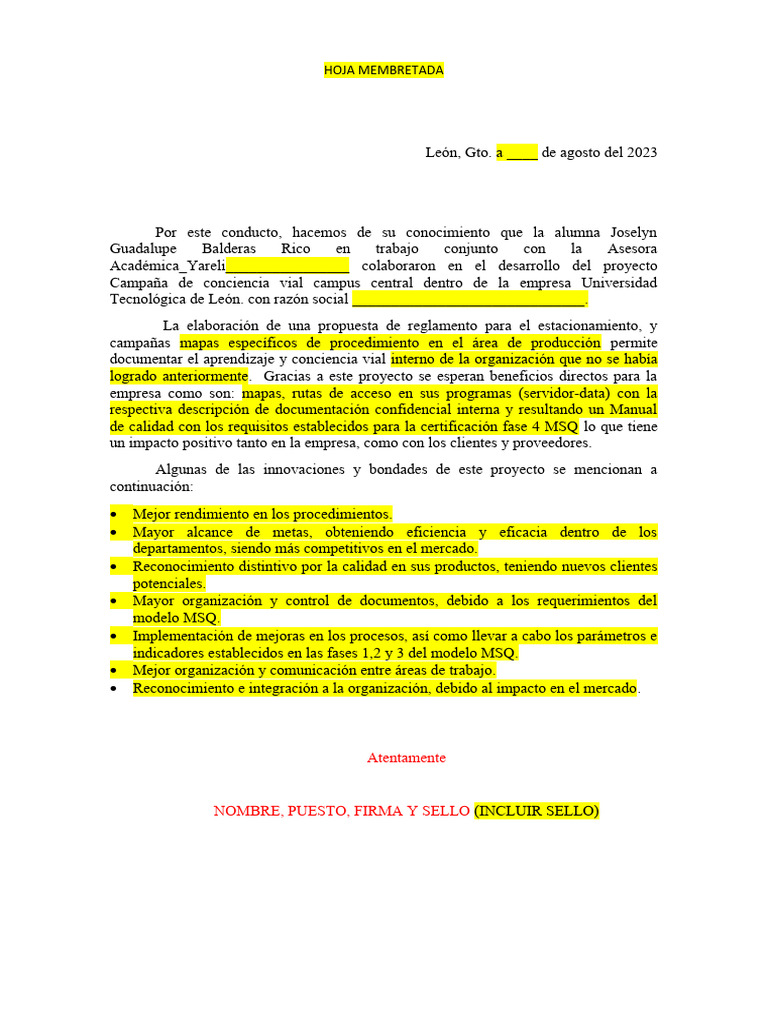 Ejemplo... CARTA INFORME | PDF