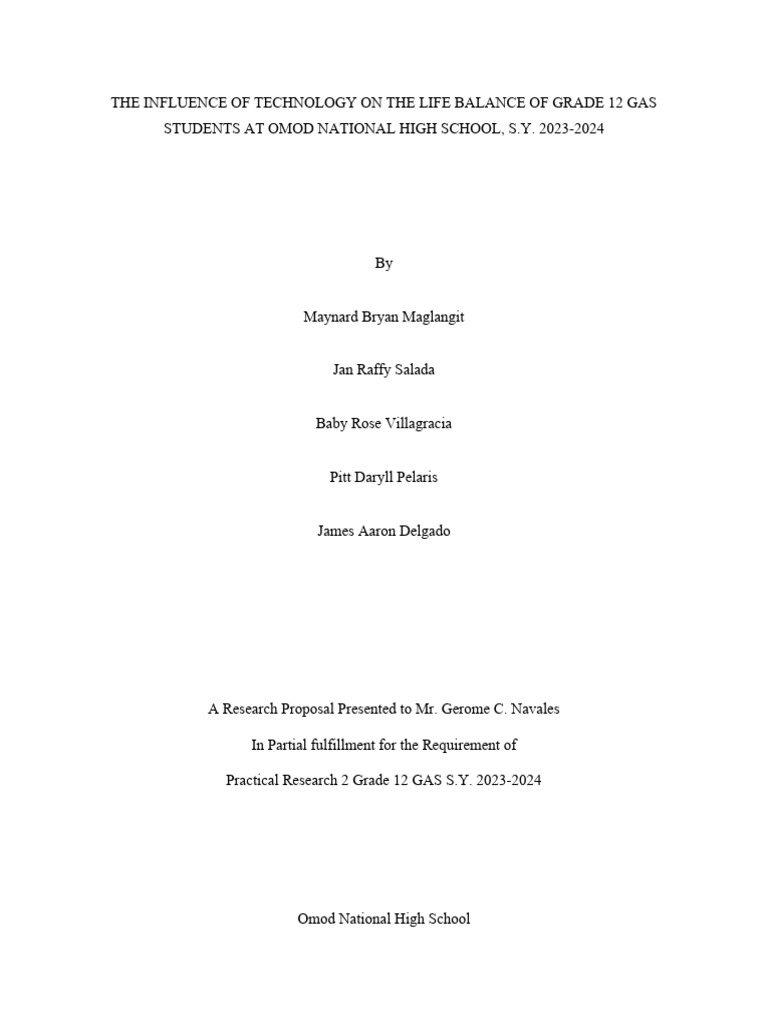 The Influence of Technology On The Life Balance of Grade 12 Gas | PDF ...