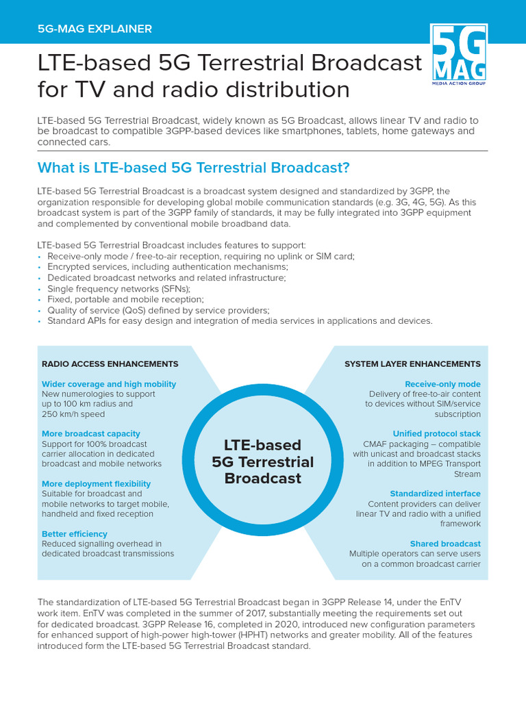 5G-MAG Explainer - LTE-based 5G Terrestrial Broadcast | PDF | Computer Network | Broadcasting