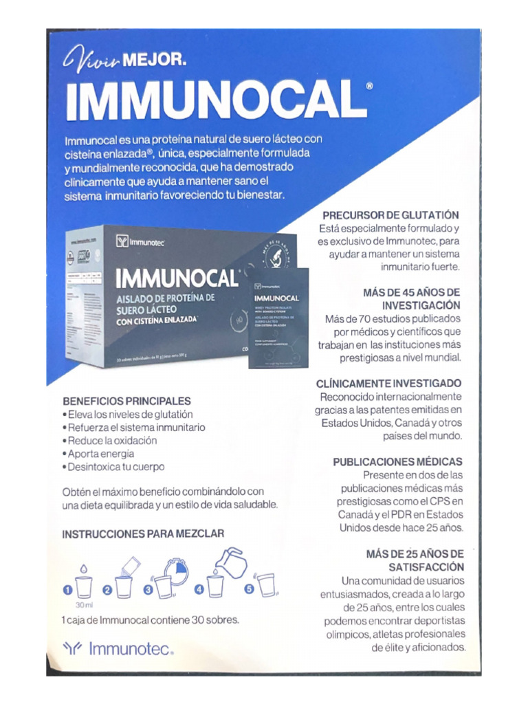 Immunocal Es Una Proteína Natural de Suero Lácteo Con | PDF