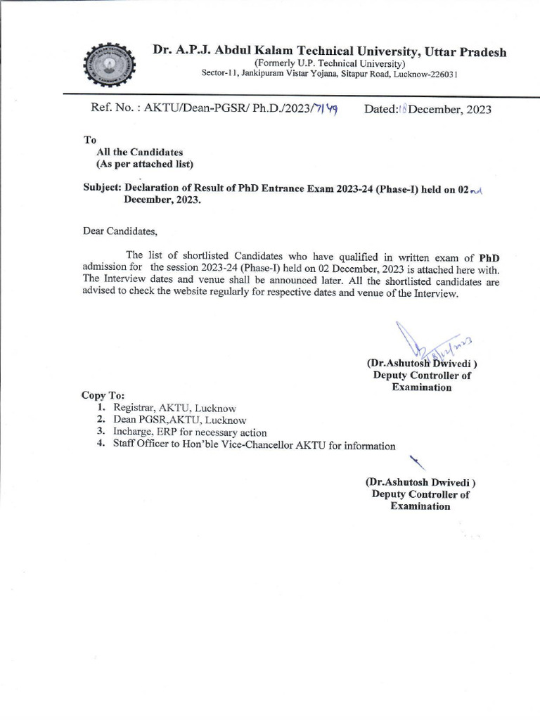 PHD Written Exam Result 202324 | PDF