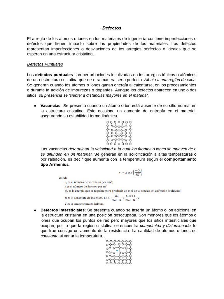 Defectos - Materiales I | PDF | Dislocación | Estructura cristalina