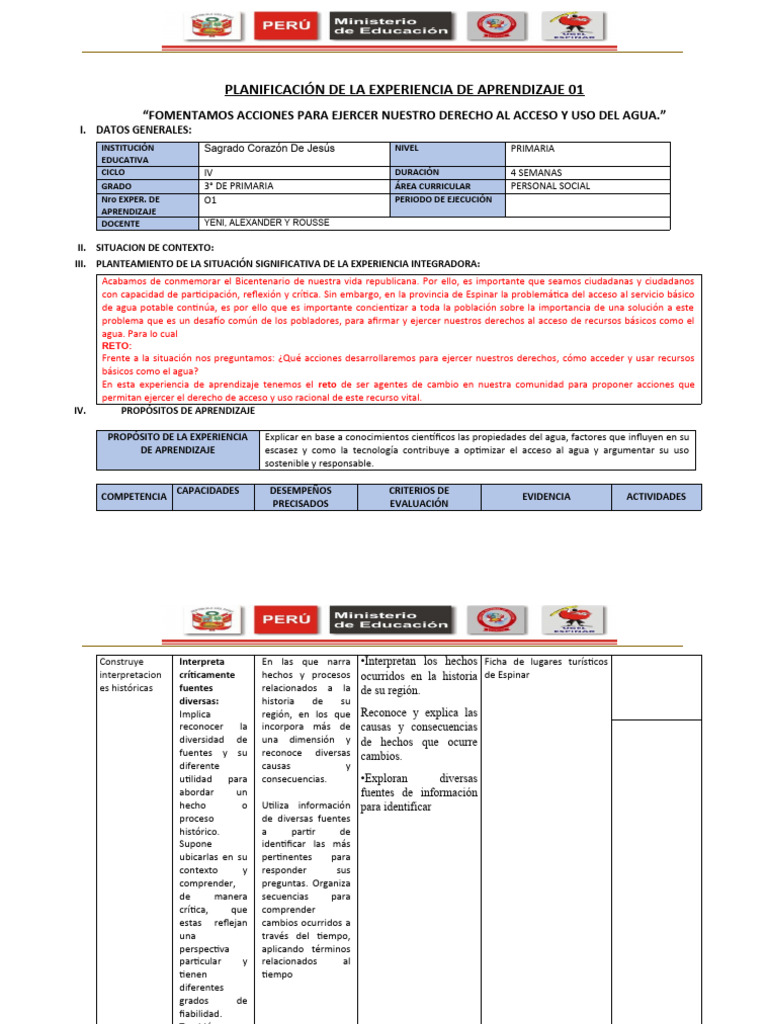 Experiencia de Aprendizaje | Descargar gratis PDF | Aprendizaje | Hora