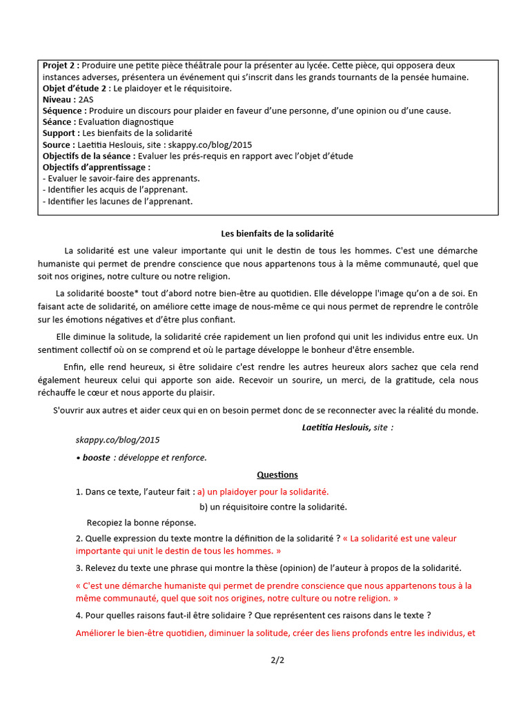 2AS - Projet 2 Plaidoyer - Évaluation Diagnostique | PDF