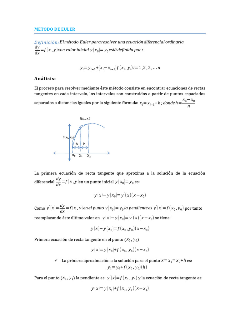 Metodo de Euler | PDF | Ecuaciones | Ecuaciones diferenciales