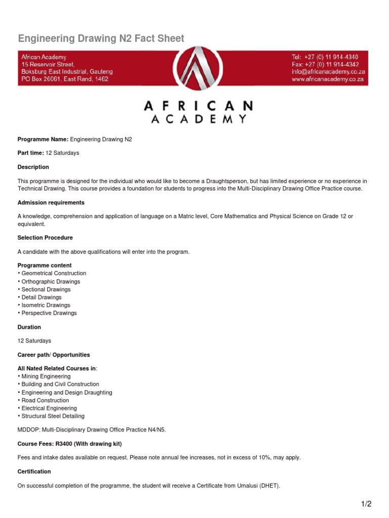 Engineering Drawing N2 Fact Sheet | PDF