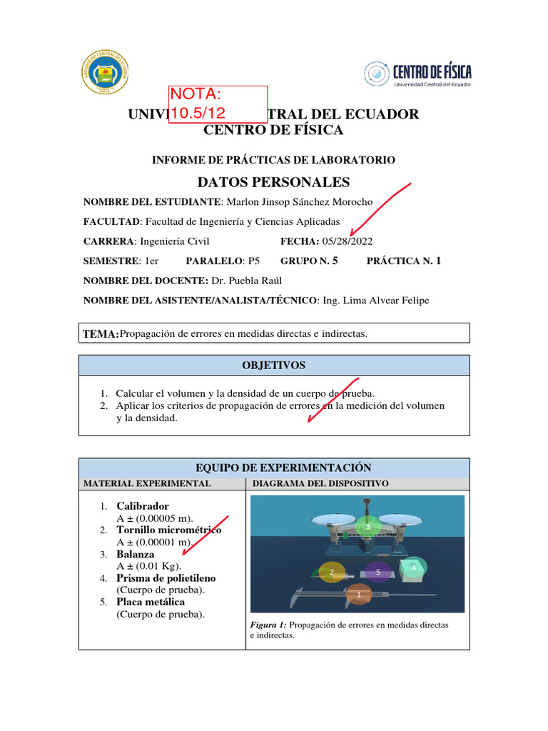 P1-Entrega Del Informe | PDF | Medición | Densidad