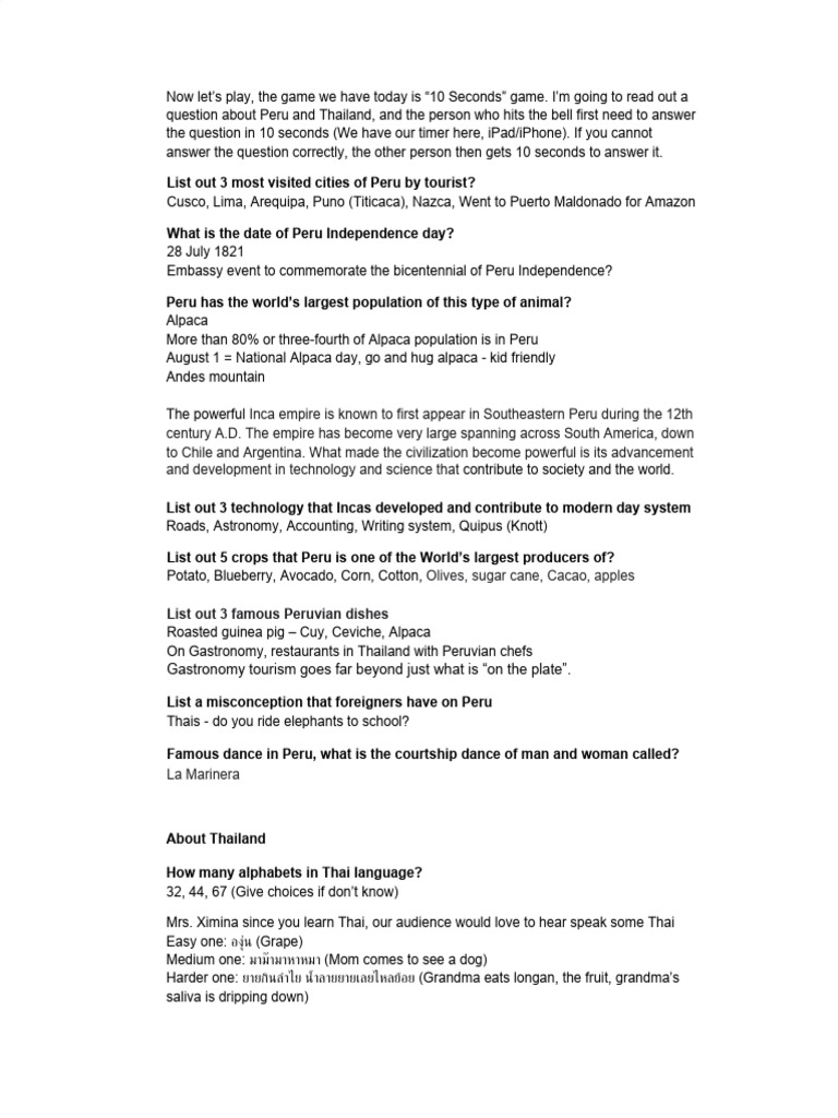 10 Seconds Game | PDF | Peru