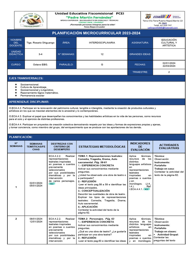 PMC 8vo. Egb. II Trimestre Eca | PDF | Teatro | Arte de performance