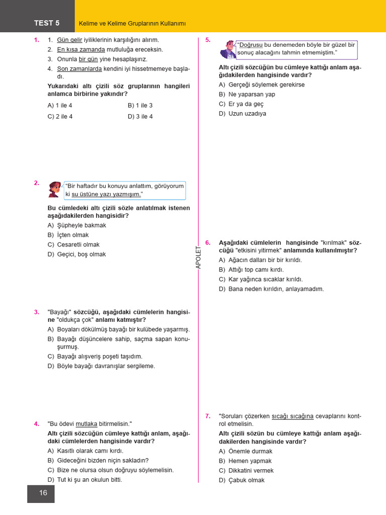 Apolet Yayınları 6. Sınıf Türkçe - 25 Ocak | PDF