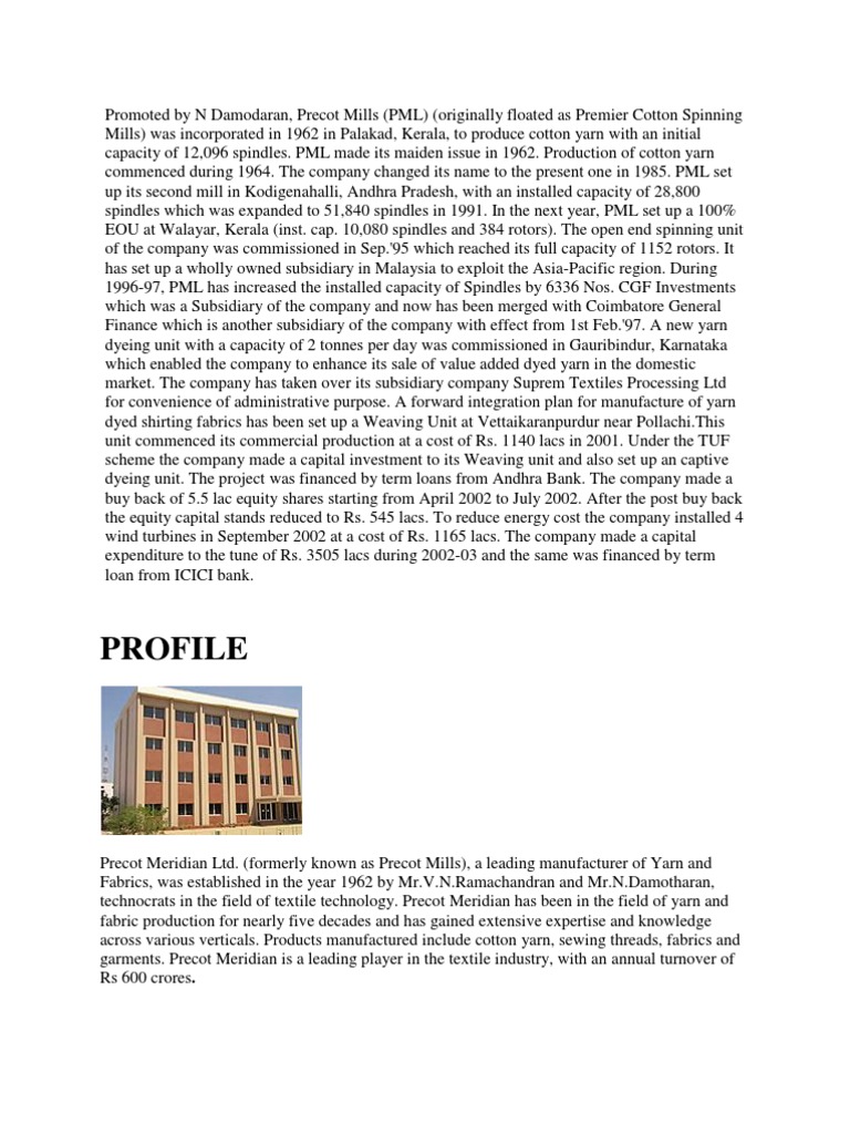 Precot Meridian: Yarn Production Overview | PDF | Yarn | Cotton