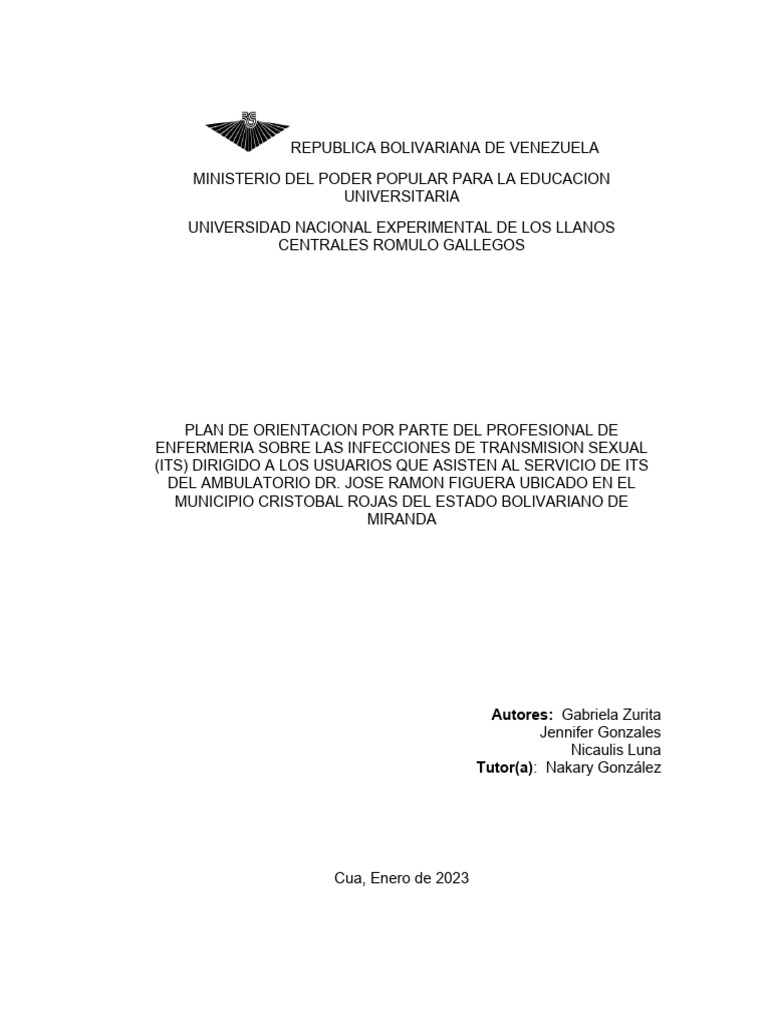 Trabajo de Proyecto Enfermeria Nicaulis | PDF | Infección transmitida ...