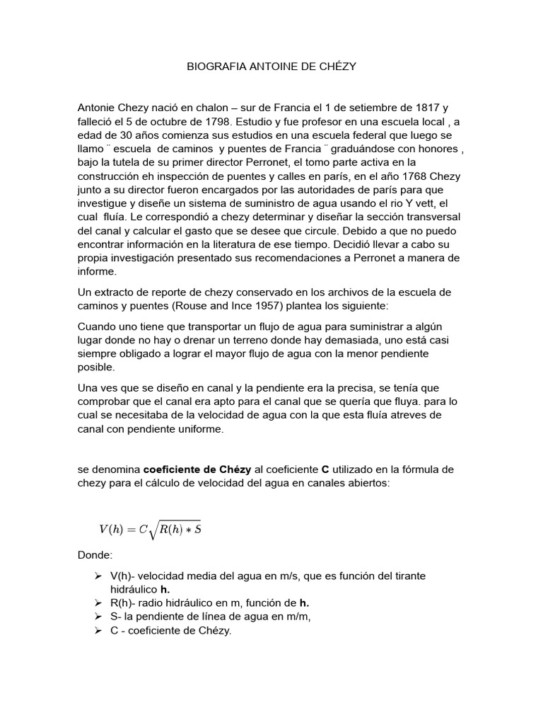 Biografia Antoine de Chézy | Descargar gratis PDF | Ingeniero civil