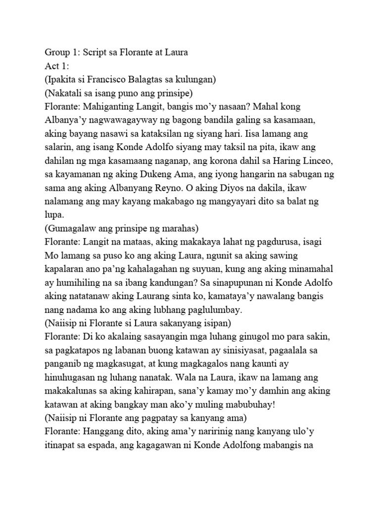 Lauan Pangkat 1 Florante at Laura Script | PDF