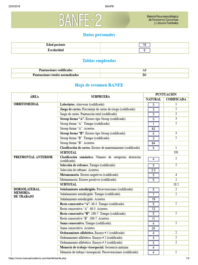 Prueba Banfe 2 Codificada | Descargar gratis PDF | Cerebro | Neurociencia