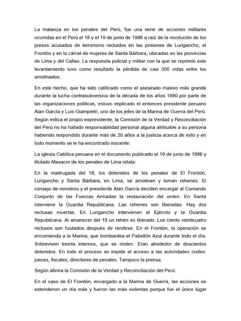 La Matanza en Los Penales Del Perú | PDF | Gobierno