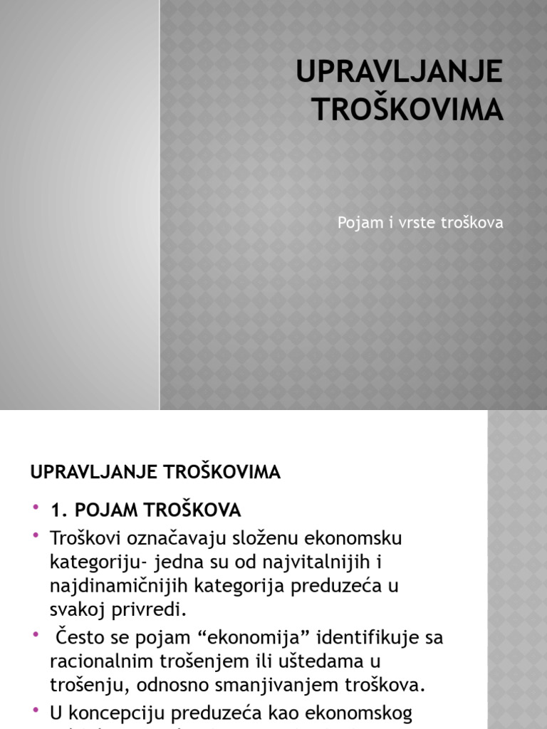 Upravljanje Troskovima Prvi Deo | PDF