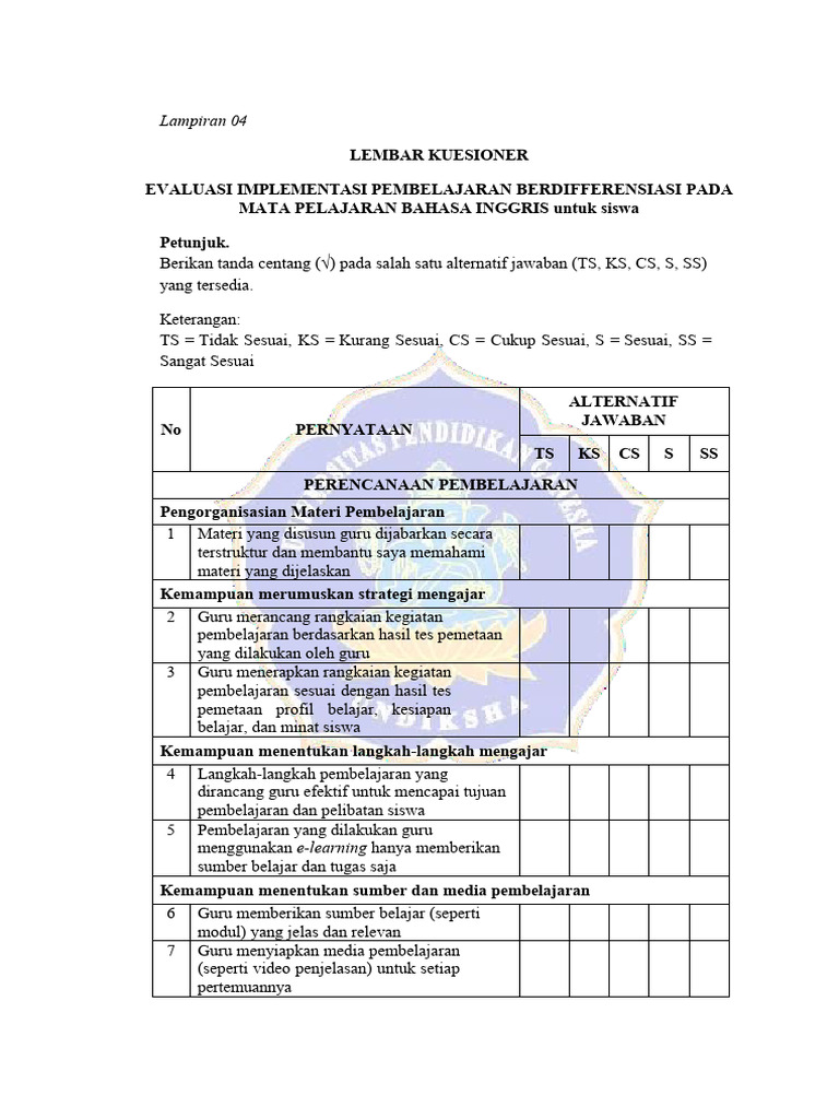 Kuesioner Siswa | PDF