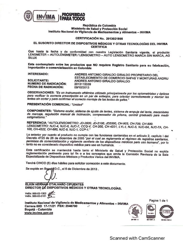 Invima No Requiere - Lensometros | PDF