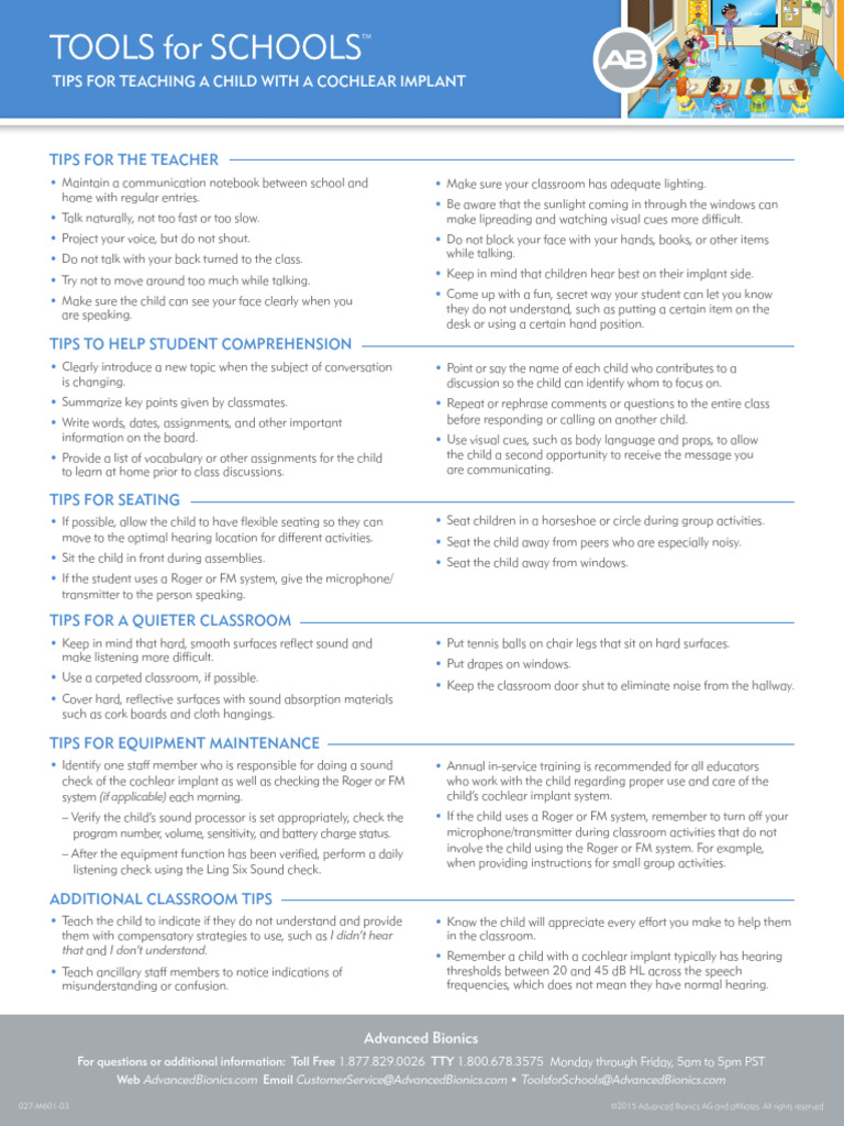 ToolsforSchools Tips For Teaching A CI Student Flyer | PDF | Classroom ...