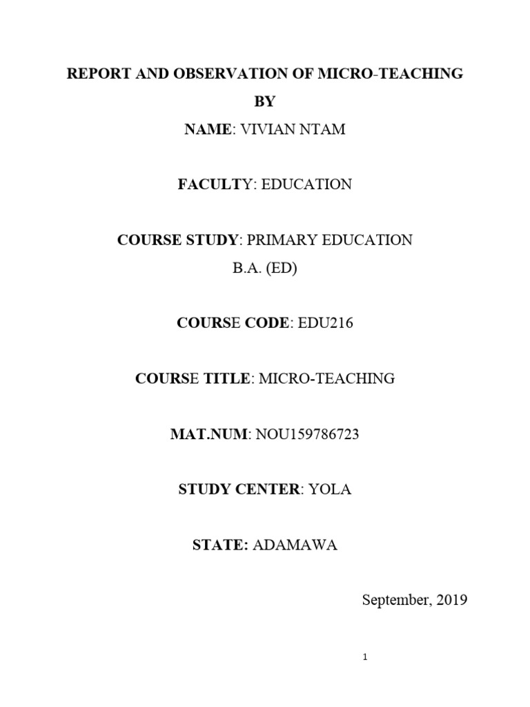 EDU216 Micro Teaching report (1) (1) | PDF