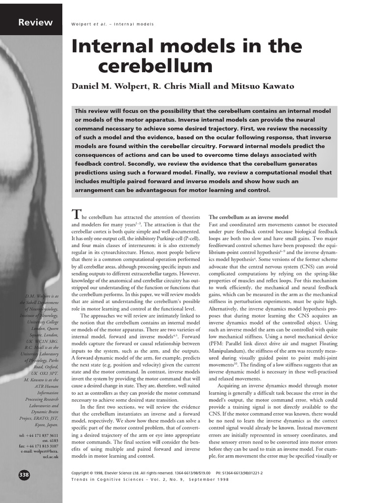 Internal Models in The Cerebellum - Tics | PDF | Cerebellum | Visual Cortex