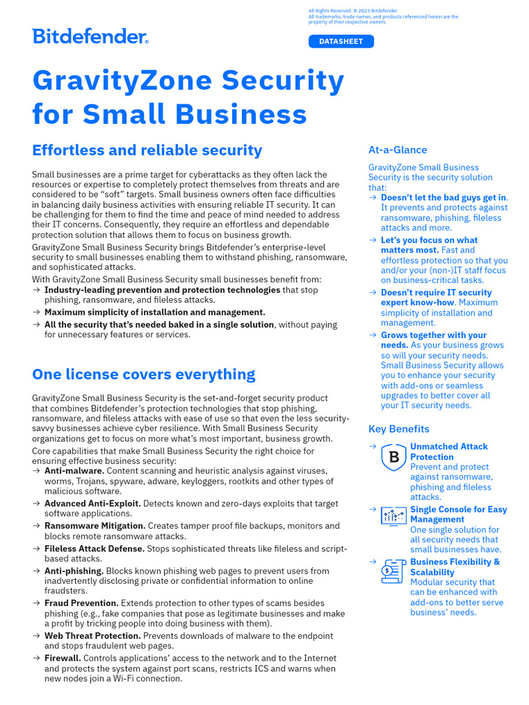 Bitdefender-GravityZone Small Business Security Datasheet | PDF | Computer Security | Security