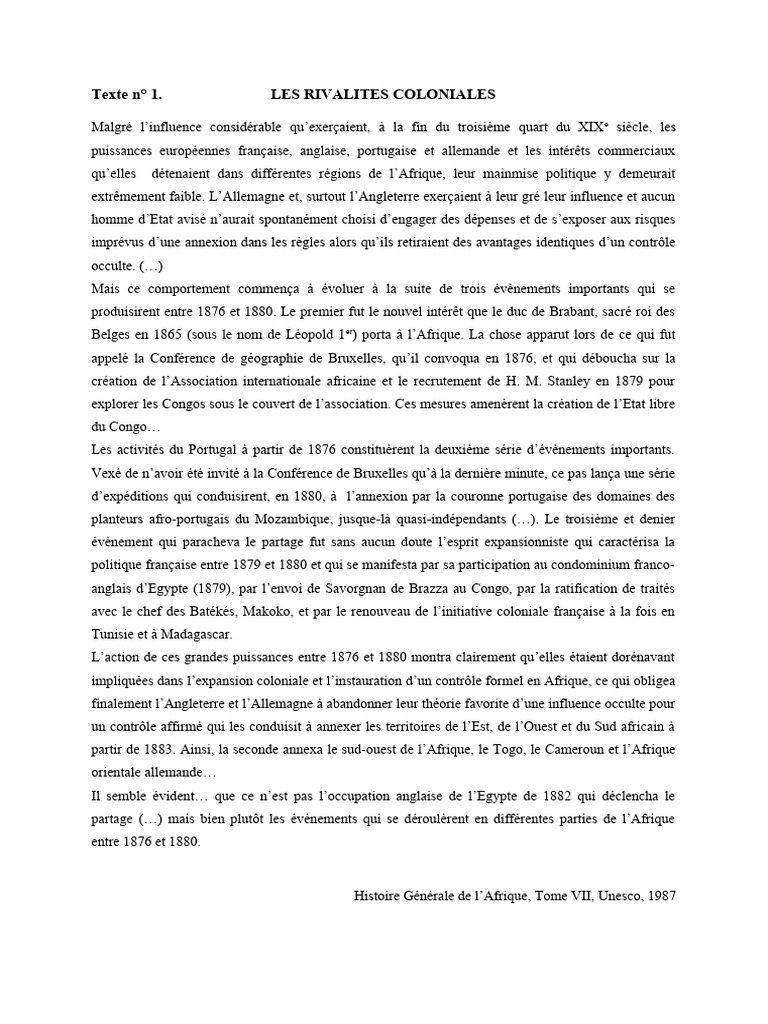 Leçon 7 - La Conférence de Berlin - Bis | PDF | Afrique | Relations ...